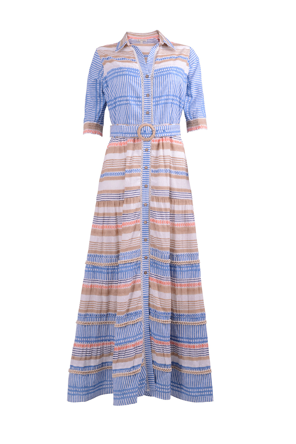 FAVIA - Tiered maxi dress with collar and tie up belt – Be You Be One